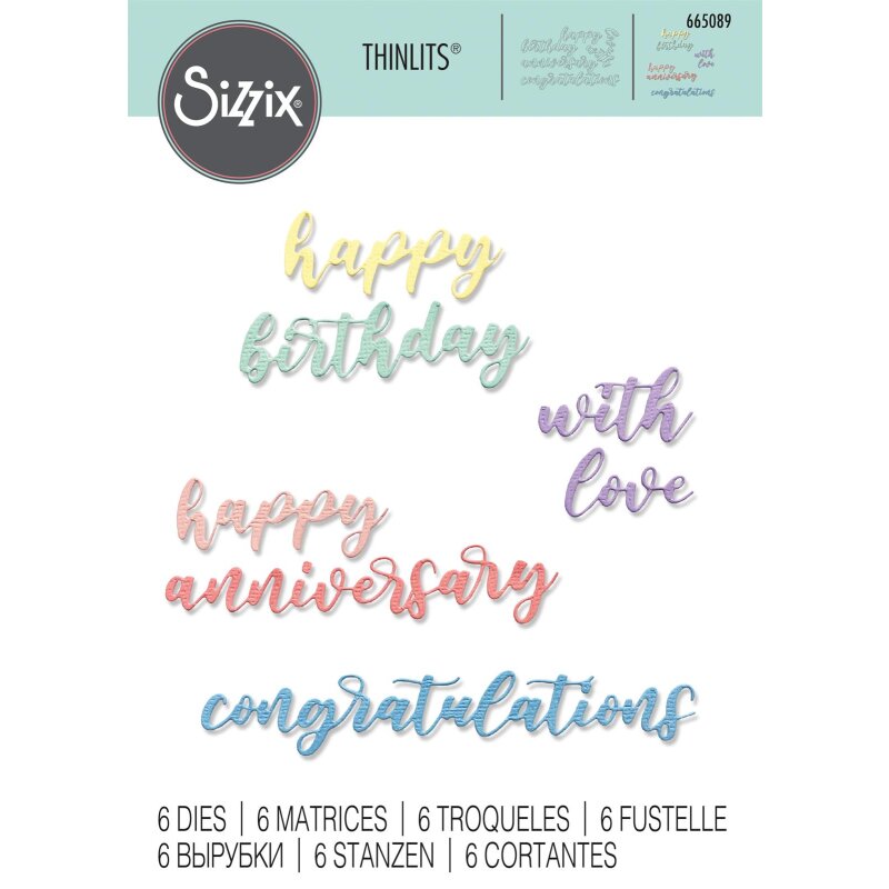 Sizzix Thinlits Die Set 6PK - Script Sentiments by Sharon Drury, 15.95 CHF