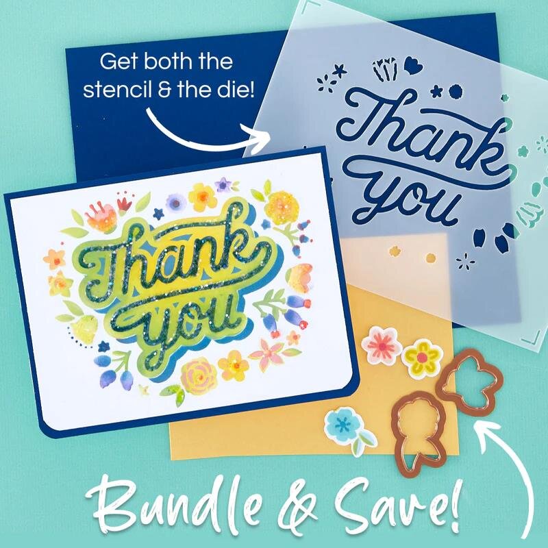 Floral Thank You Stencil and Die Set from the Layered Stencils Collec ...