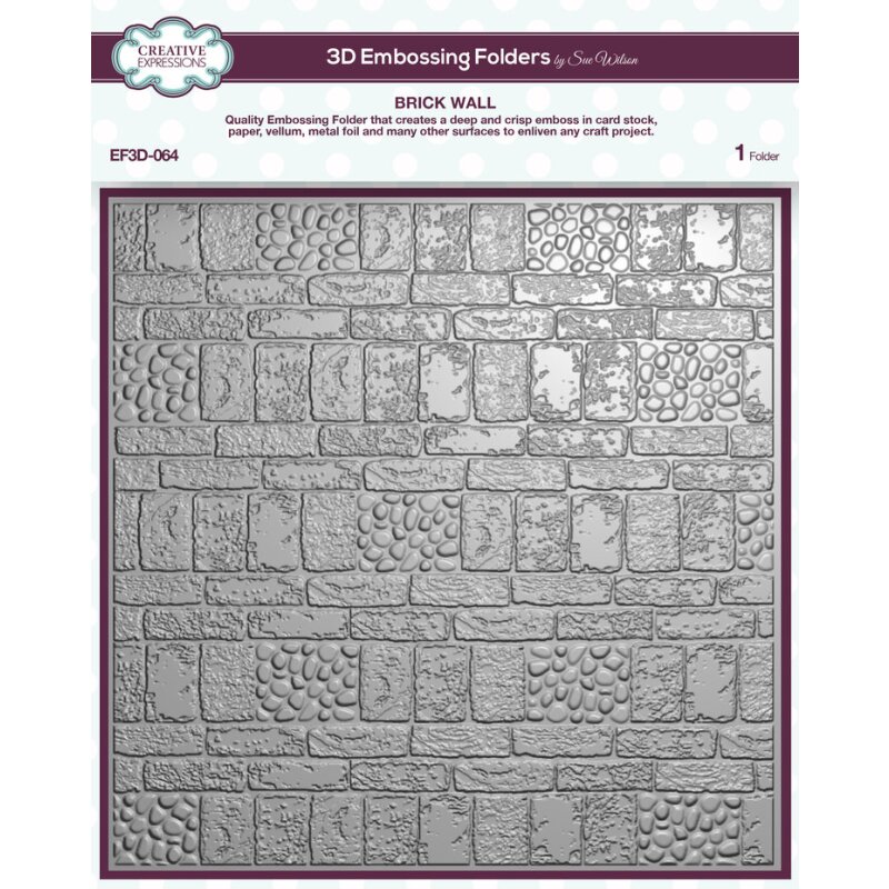 Prägeschablone Sue Wilson 3D Embossing Folder 8x8 Inch Brick Wall, 13. ...