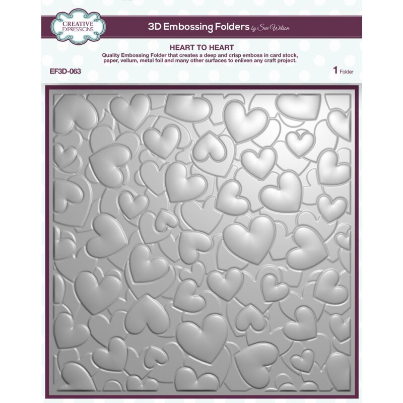 Prägeschablone Sue Wilson 3D Embossing Folder 8x8 Inch Heart To Heart ...